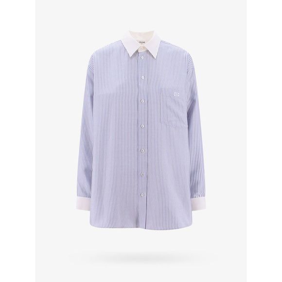 Celine | Tops | Celine Woman Silk Shirt With Striped Motif | Poshmark